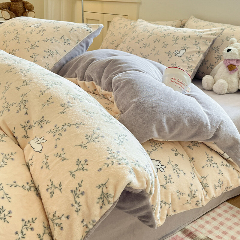 Комплект постельного белья из молочного флиса (4 предмета), простыни и пододеяльник из утолщенного кораллового флиса, зимний флисовый пододеяльник из трех предметов,150*200cm