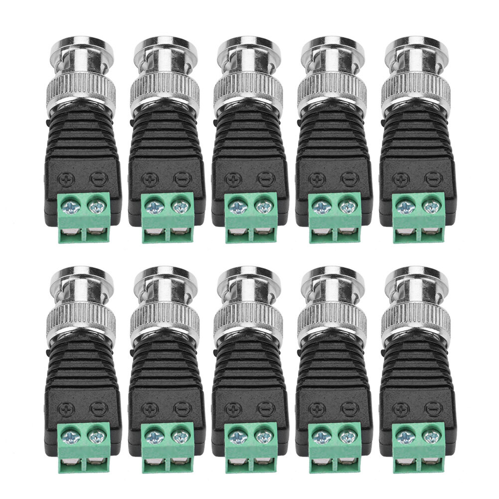 10 шт. зеленый коаксиальный BNC-кабель, разъем-коннектор, адаптер для видеокамеры видеонаблюдения