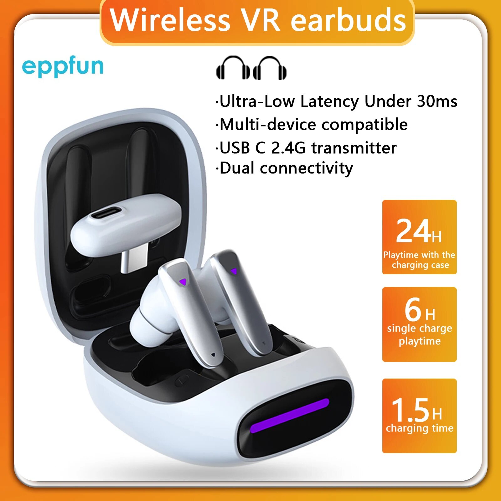 Eppfun VR P10 беспроводные наушники Bluetooth LE Audio Игровые наушники 30 мс с низкой задержкой наушники-вкладыши для Meta, Oculus , Quest 2, PS5, переключатель