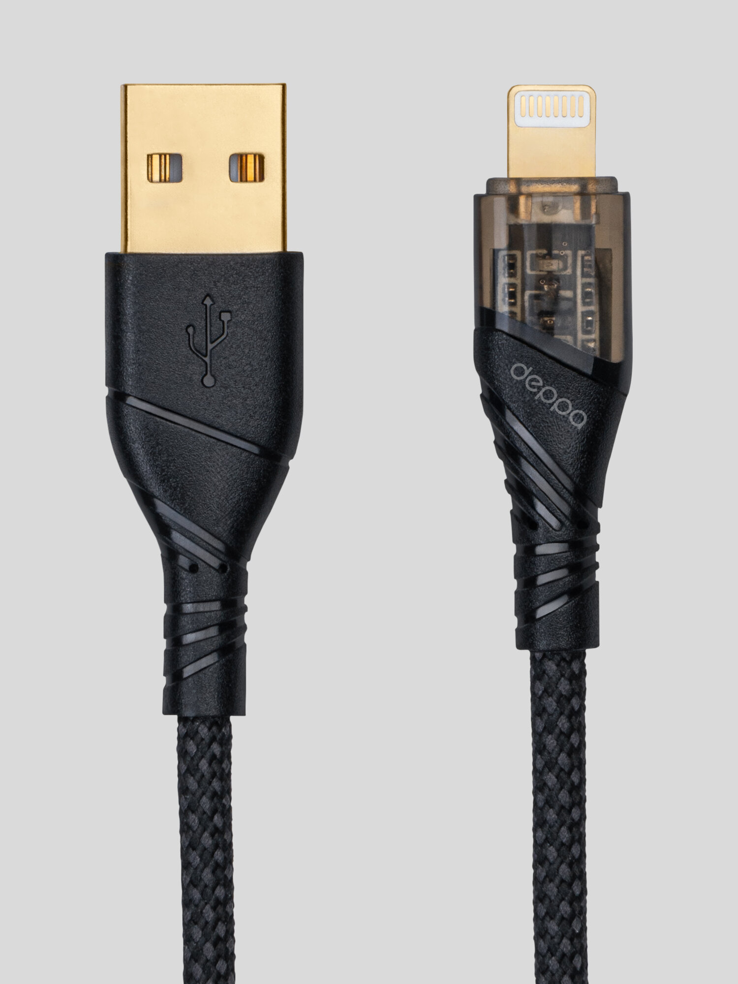 Кабель для телефона Crystal USB – Lightning, 1 м, черный, Deppa 72501-OZ/ Без заводской упаковки