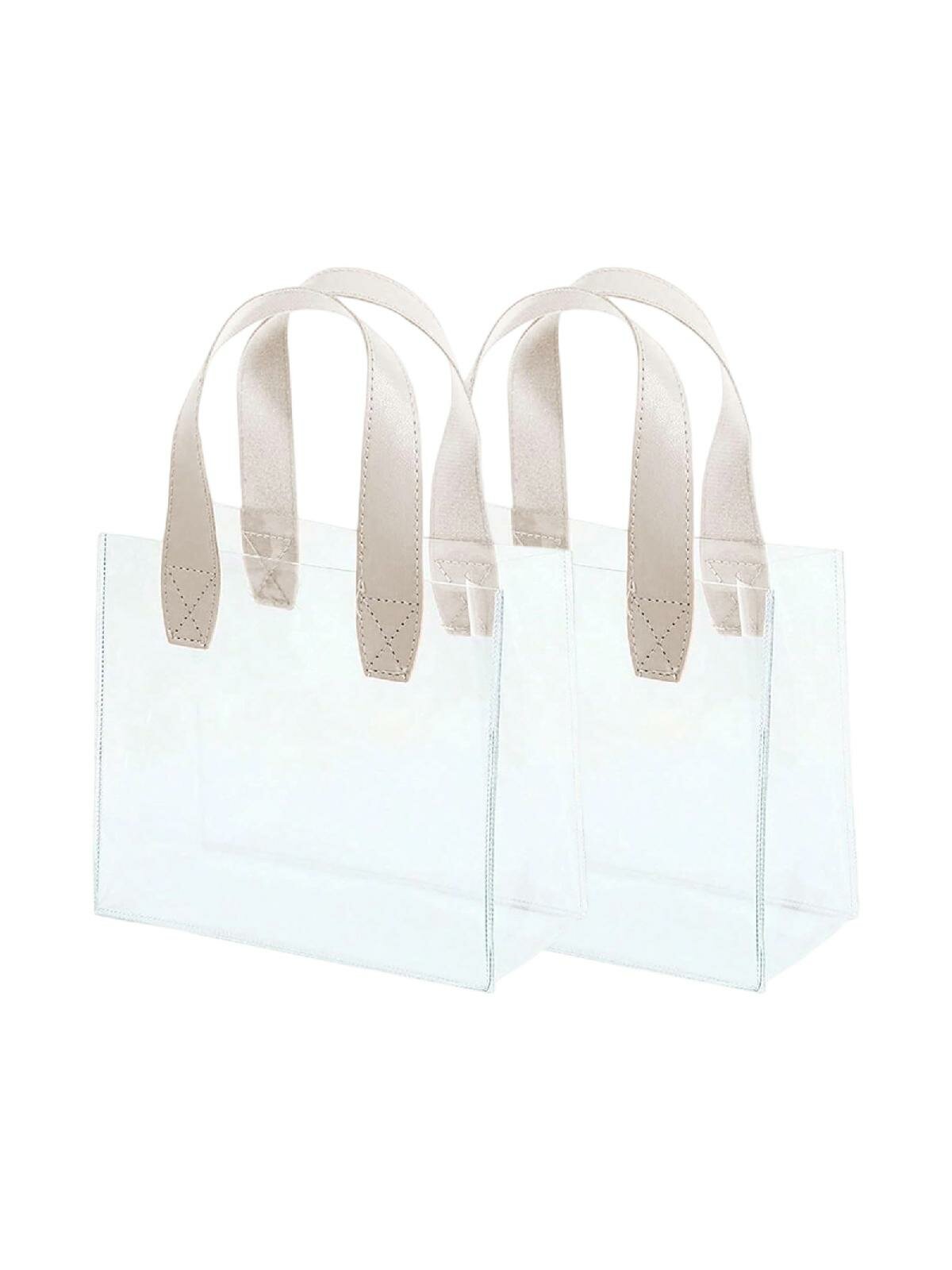 2шт Прозрачных подарочных пакетов из ПВХ 9x9,8x5,5 дюйма, упаковочная сумка с ручкой для свадьбы