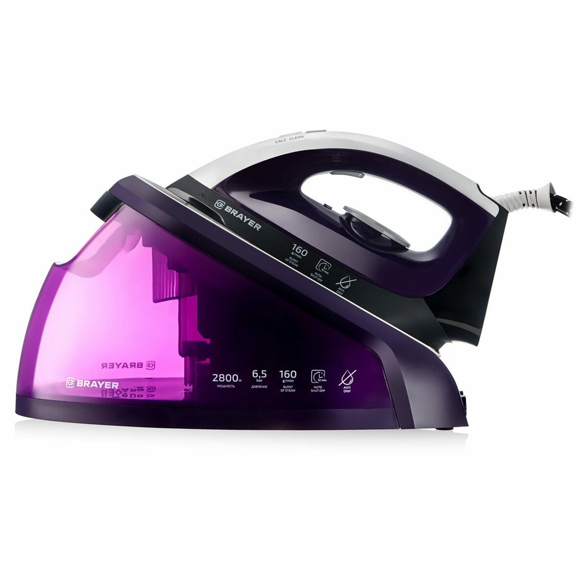 Парогенератор BRAYER BR4152, 2800Вт, 6,5 Бар, пар 160 г/мин, паровой удар 480 г/мин, 1,8л (BR4152), 2шт.