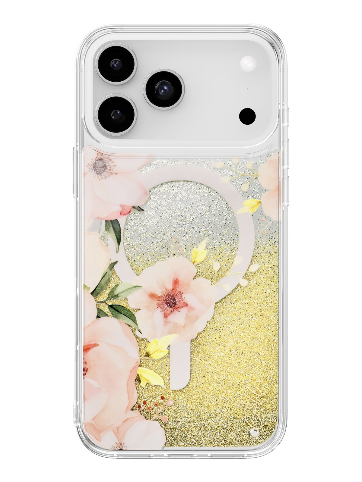 Uniq чехол MagSafe для iPhone 17 Pro Max, COEHL Waterfall Fleurette с жидкими блестками, Spring Blossom