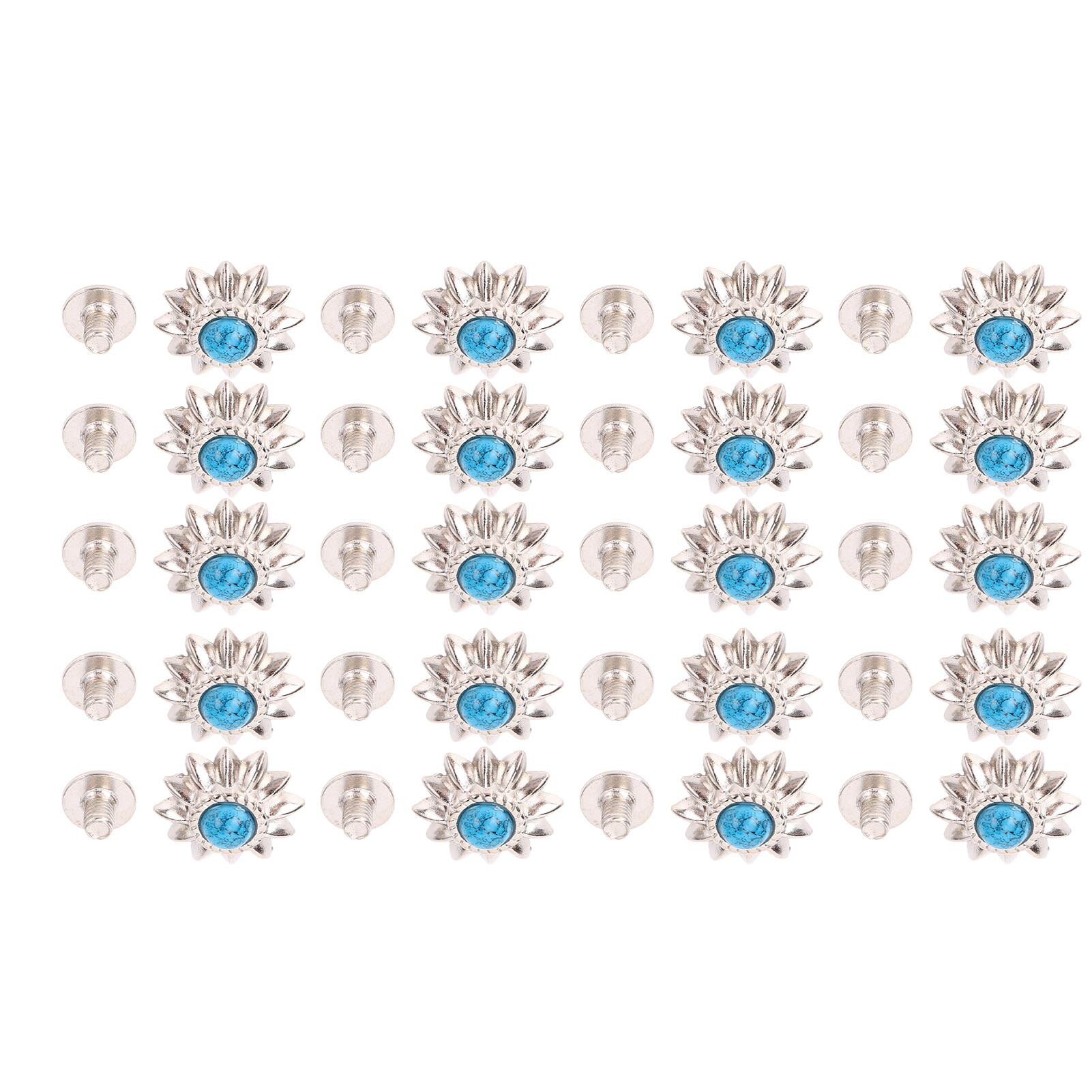 20 комплектов искусственной бирюзовой винтовой пряжки Daisy Vintage Декоративная сменная винтовая пряжка для кожи ручной работы синего цвета