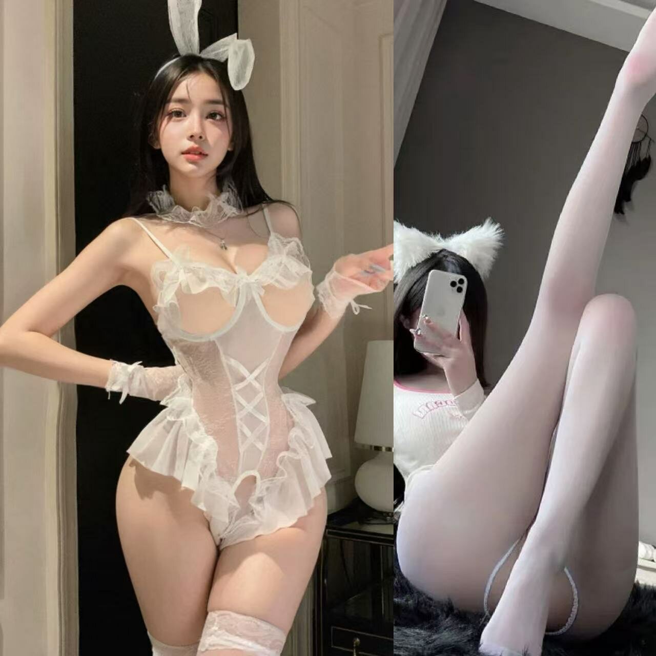 Сексуальный, игривый и милый комплект униформы для косплея в виде девушки-зайчика, прозрачные подтяжки на косточках, откровенное боди