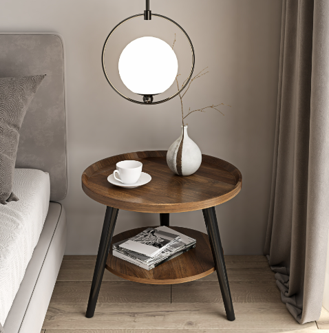Простой и современный маленький журнальный столик из массива дерева, небольшой круглый столик в спальне, 40х40х48 см