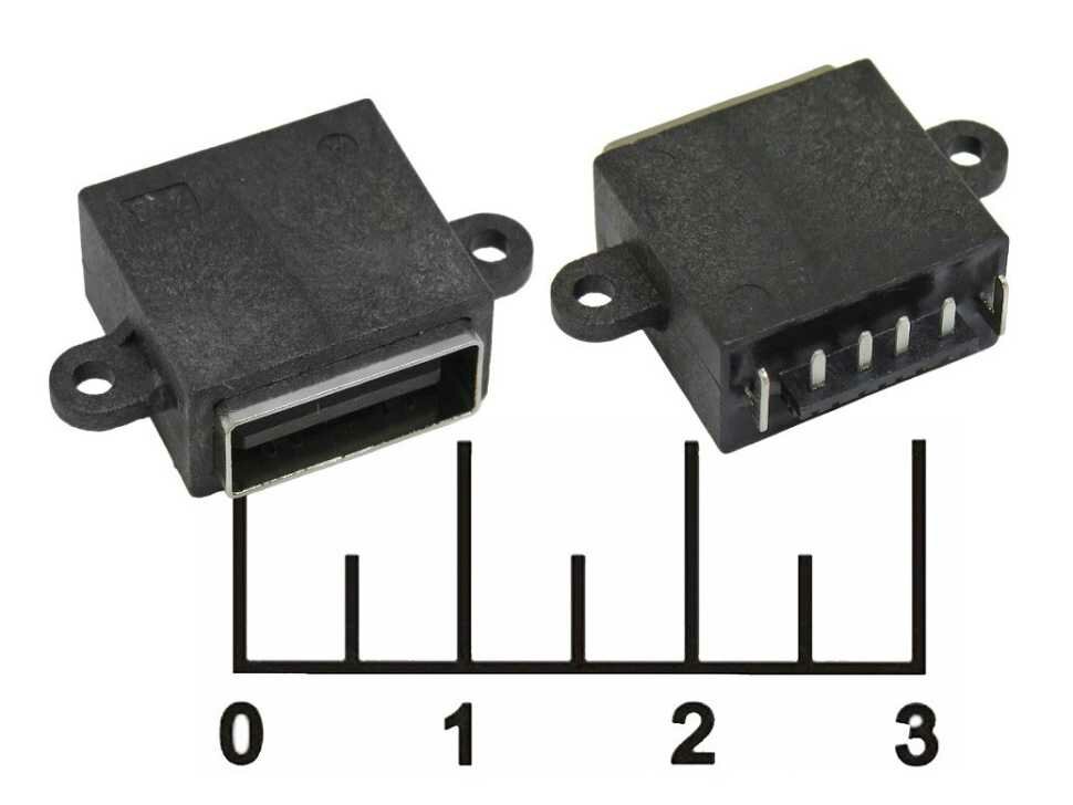 Разъем USB A гнездо в панель под 2 винта USBA-4F C IPX8-002
