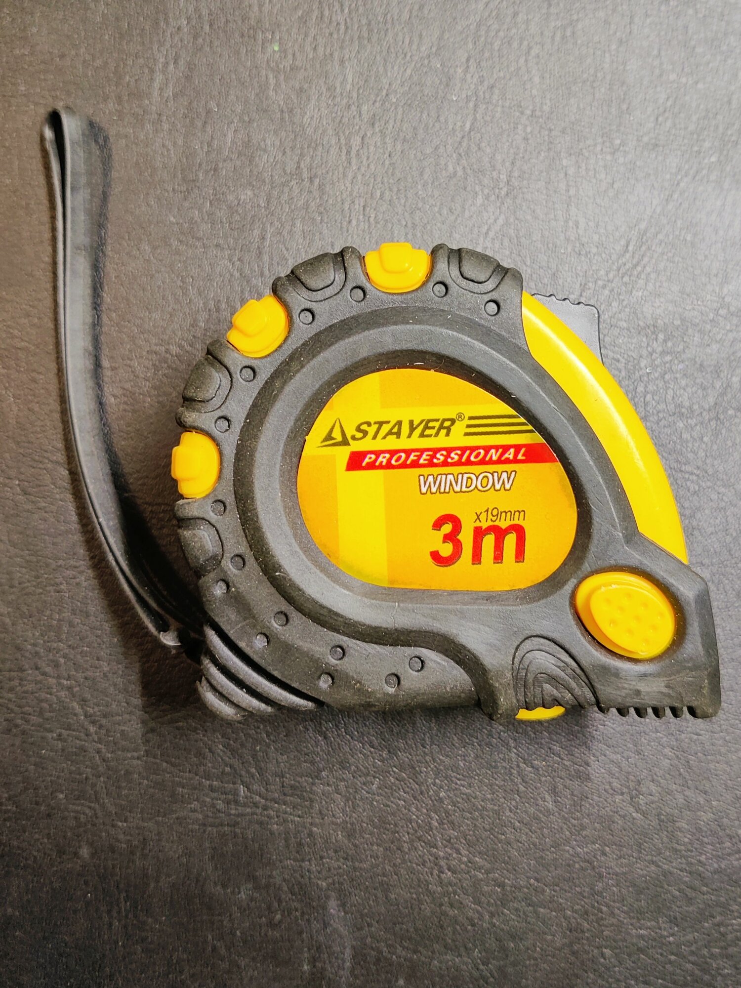 Рулетка 3м, двухсторонняя шкала, ударопрочный пластик, поясное крепление