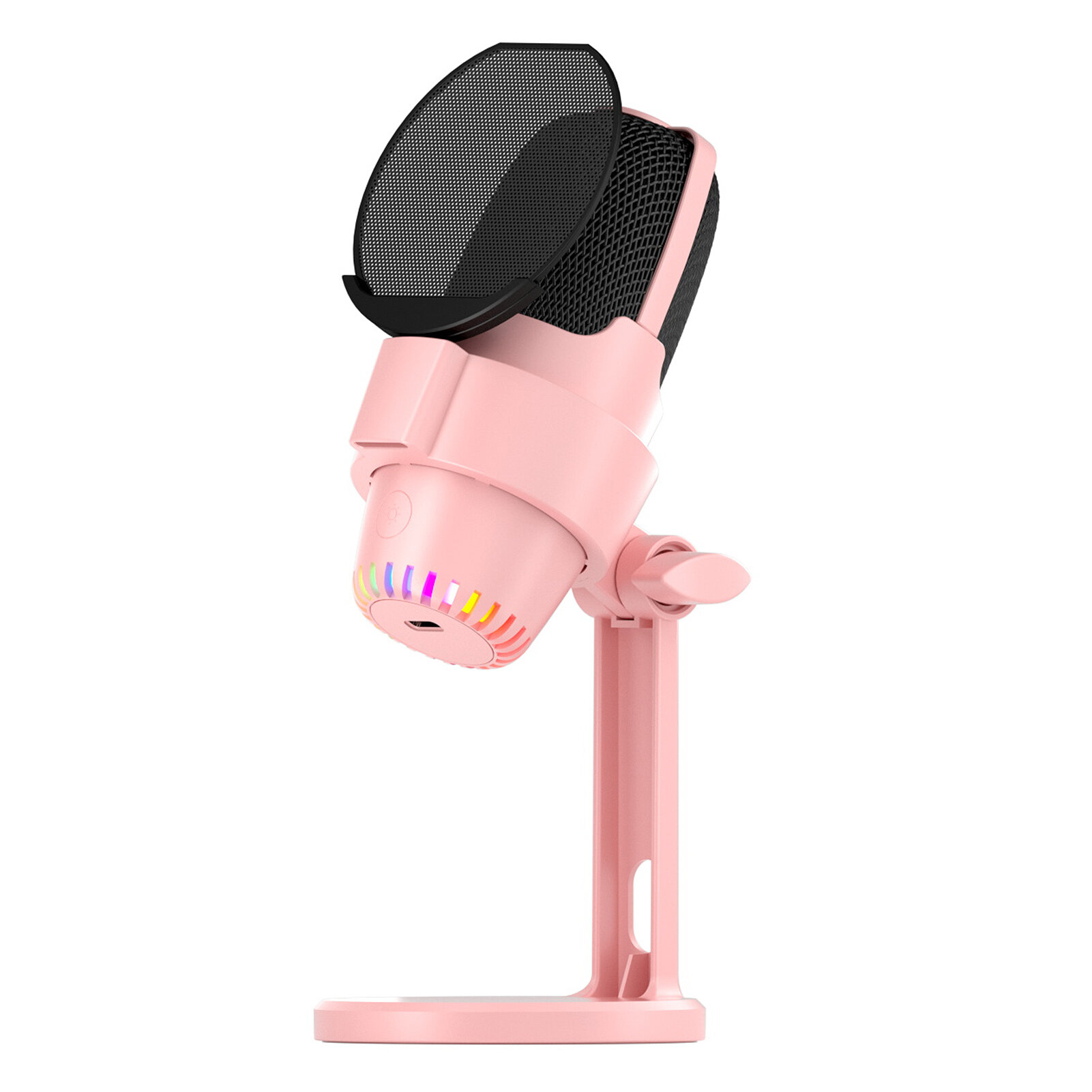 USB RGB Микрофон Компьютерный Набор с Треподом Шумоподавлением Плаг-н-Плей Клавиша Отключения Звука для Игр/Совещаний/Трансляций/Записи Аудио/Видео Совместимый с iOS/Android/Windows/PS5/LINUX - Розовый, Модель M9, Диаметр 14 мм, Электретный Конденсатор,