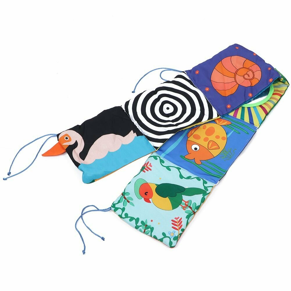 Игрушка-книжка для детской кроватки с милыми животными, обучающая с разворачивающимся зеркалом, дисторсией и раскалывалкой, Тип C, новый, Полиэстер, 0-2 года