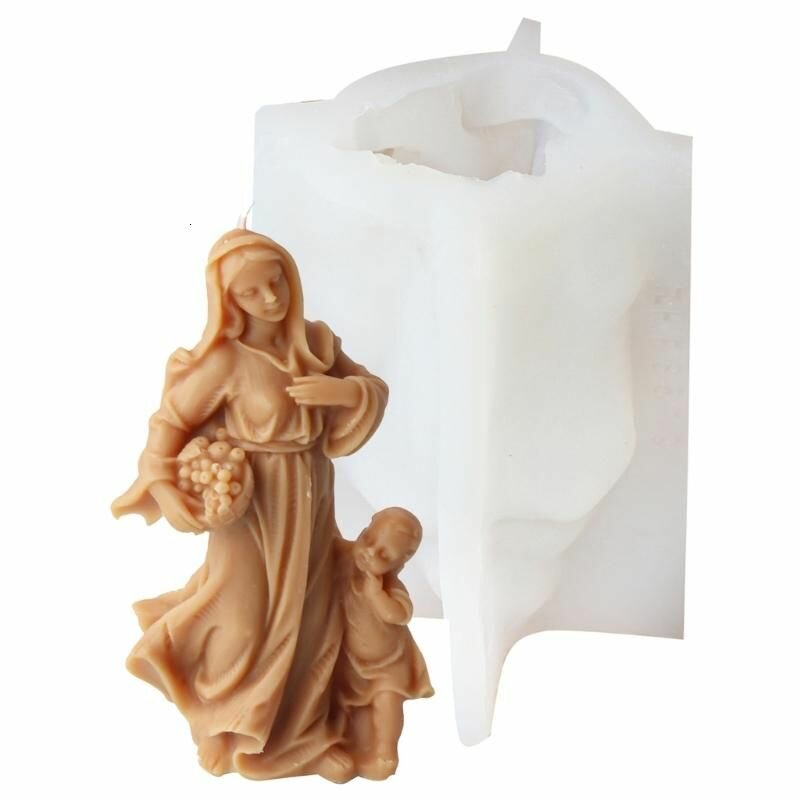 Свеча-модель Иисуса, держащего младенца-мать с цветами и младенцем