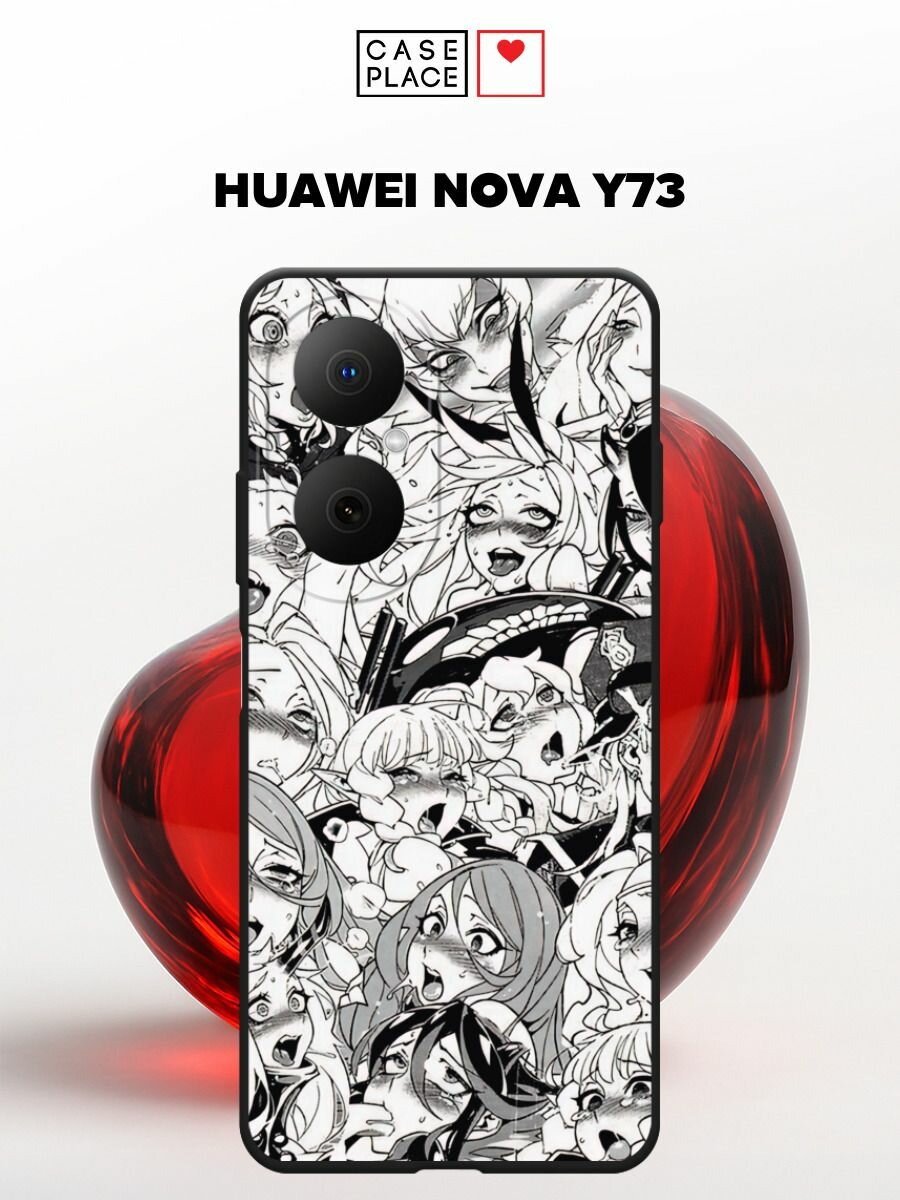Черный матовый чехол на Huawei Nova Y73 / Хуавеи Нова Y73 с принтом Ахегао манга тян