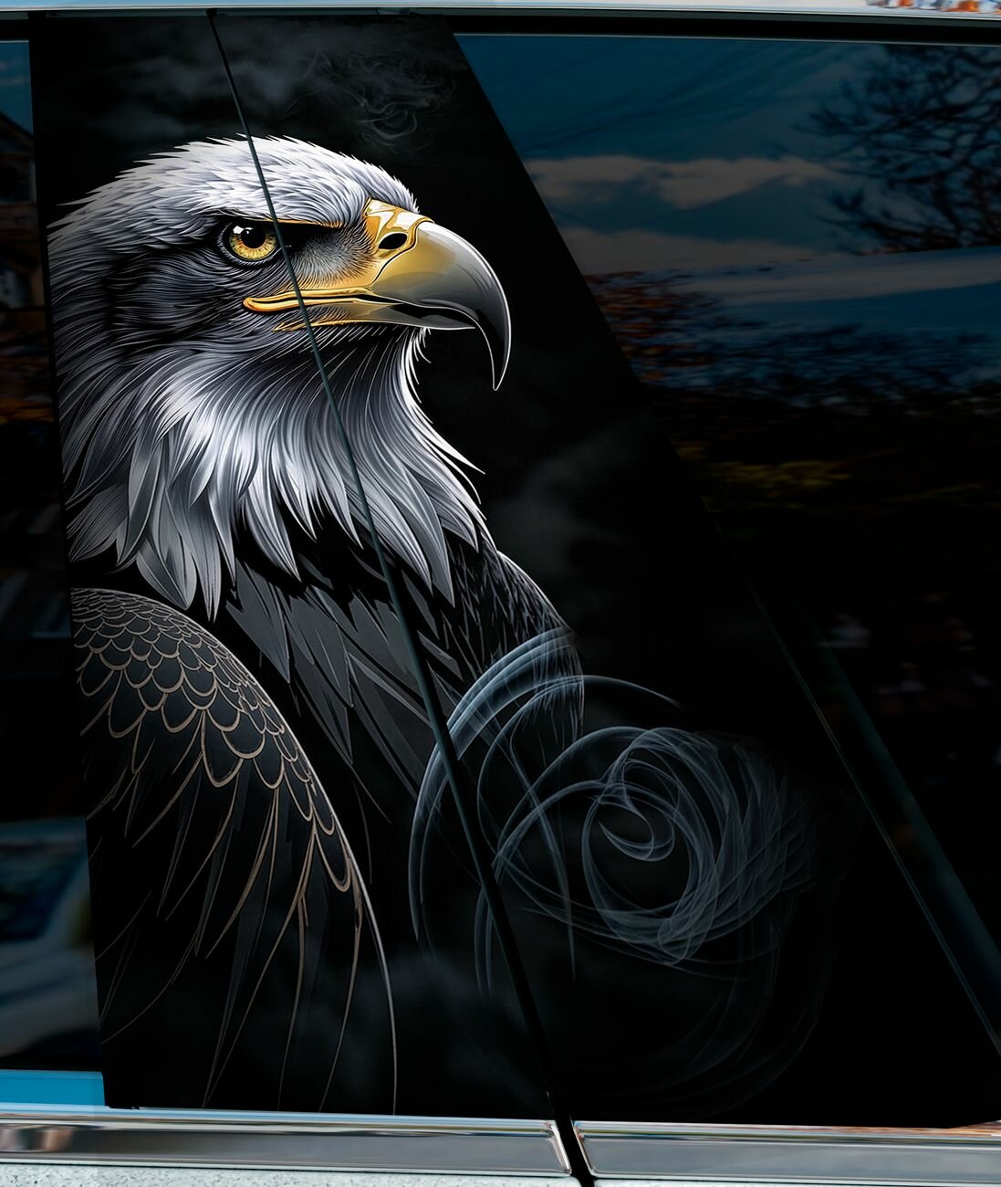 Наклейки на стойки дверей авто 2 шт. Орел с защитным покрытием