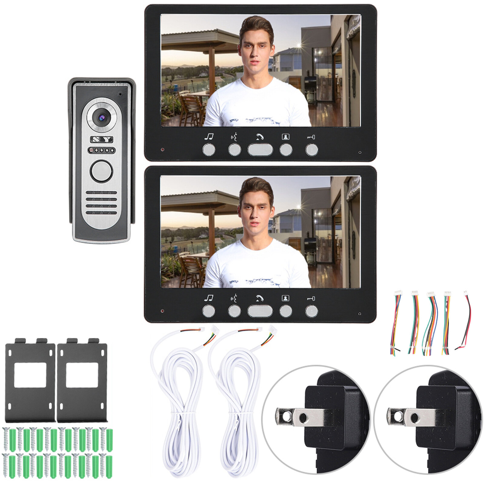 Черный 7-дюймовый TFT-дисплей, камера, 2 монитора, видеодомофон, система ночного видения 815m12