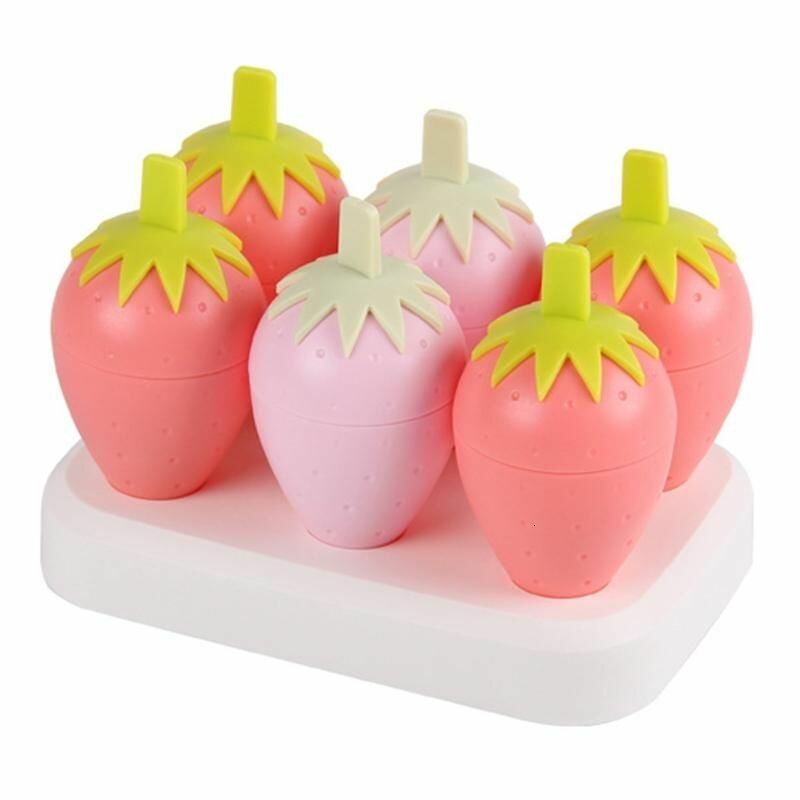 Пластиковая мороженица в виде клубники и цыплят с антикапельным поддоном, - Шесть клубничных