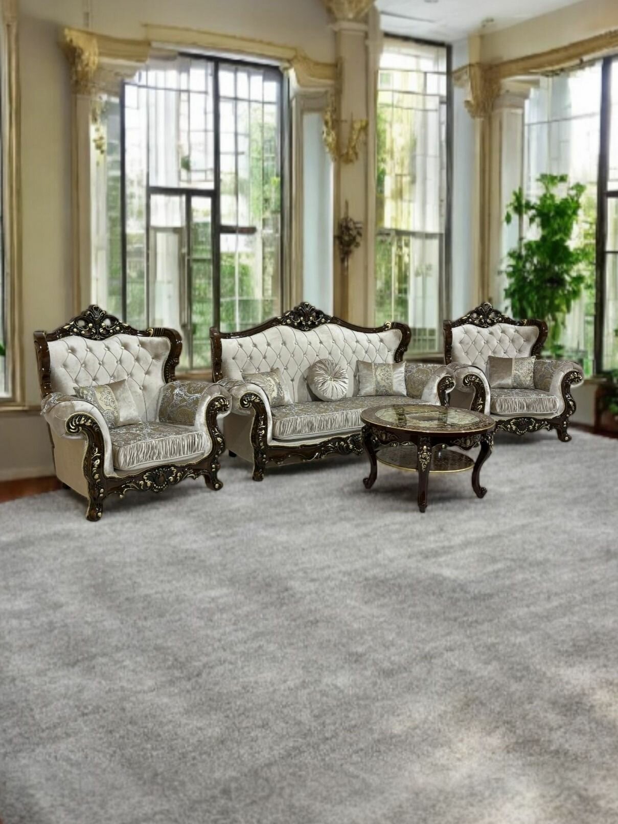 Мебель мягкая TURKISH SOFA, комплект диван и 2 кресла, бежево-коричневая, 220x45х60 см