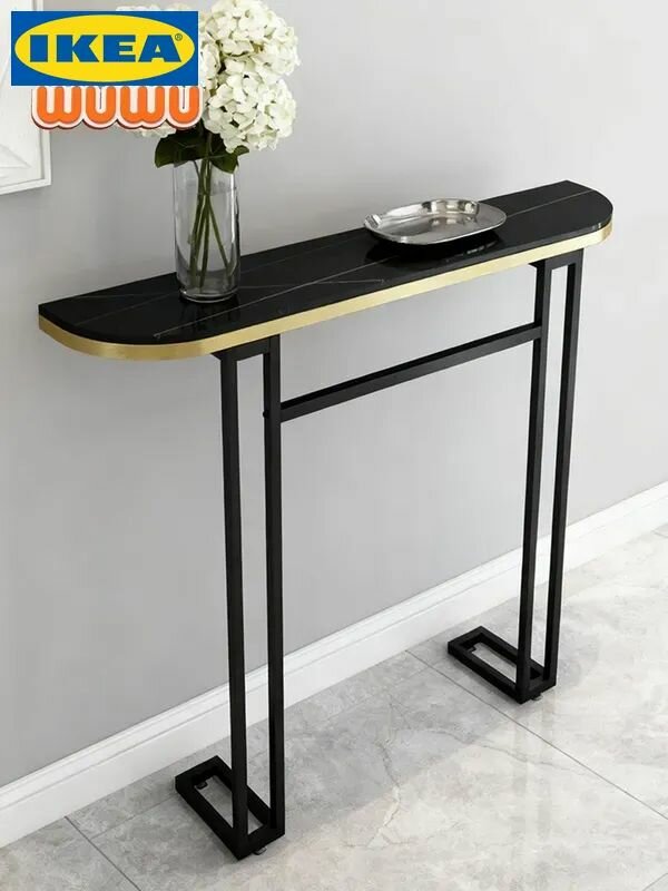 Консольный столик,80/100cmЧерный, С мраморными плитамиУзкий придиванный столик