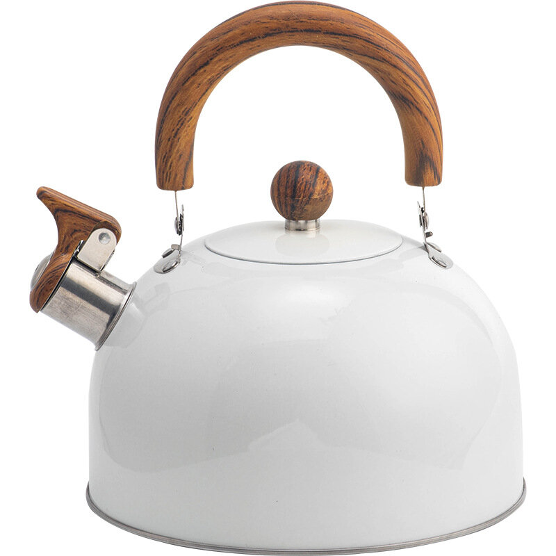 New white whistling kettle tea coffee sound kettle 3L European American kitchen utensils wood grain handle 3L white