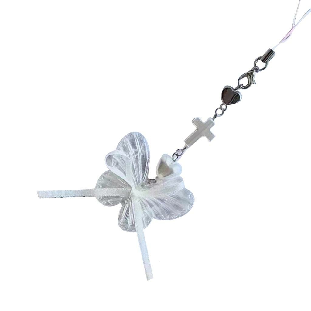 Брелок, Цепочка для мобильного телефона с бантом из бисера-прозрачная