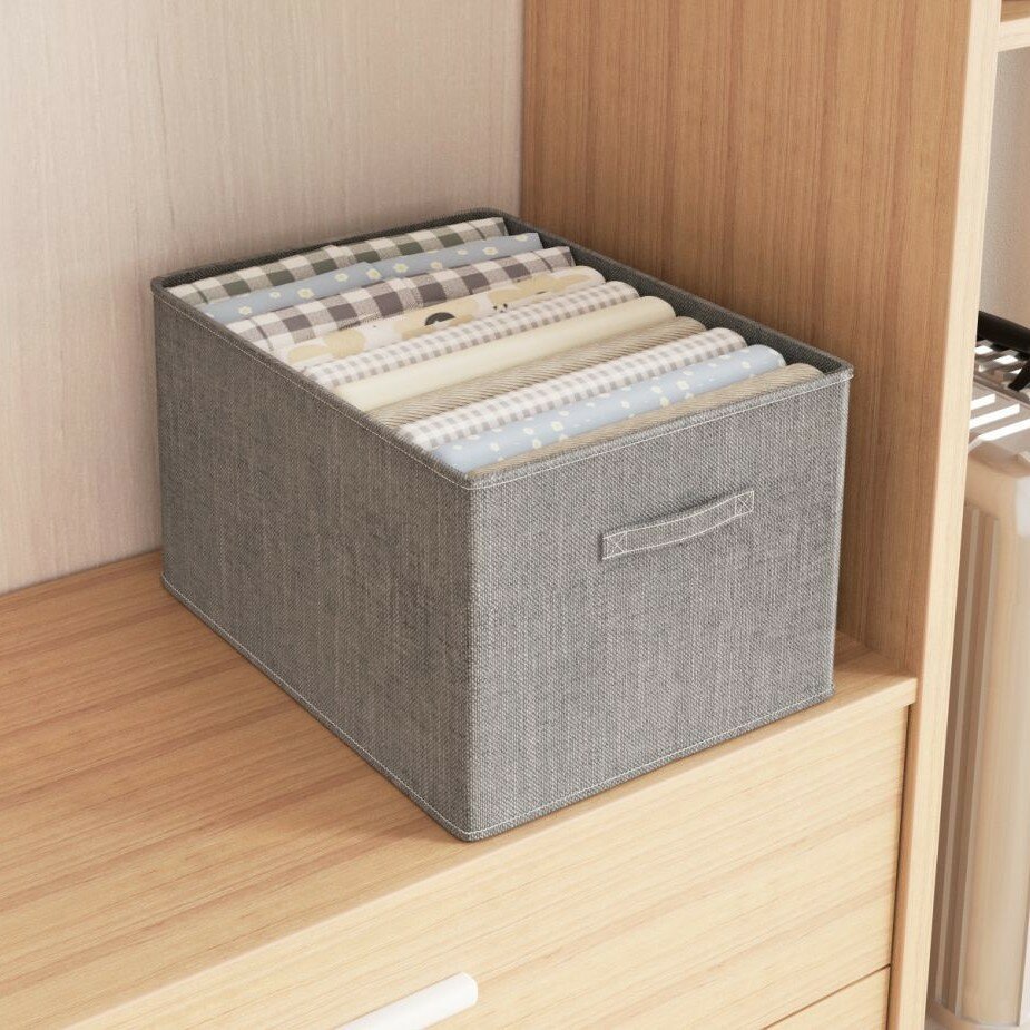 Хлопковая и льняная коробка для хранения одежды, складная, без крышки, органайзер для гардероба, коробка для хранения с ручкой, коробка для хранения брюк и нижнего белья