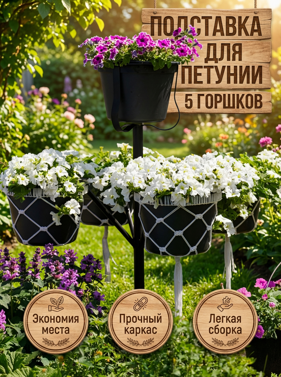Подставка для цветов "Петуния", для 5 горшков, металлическая