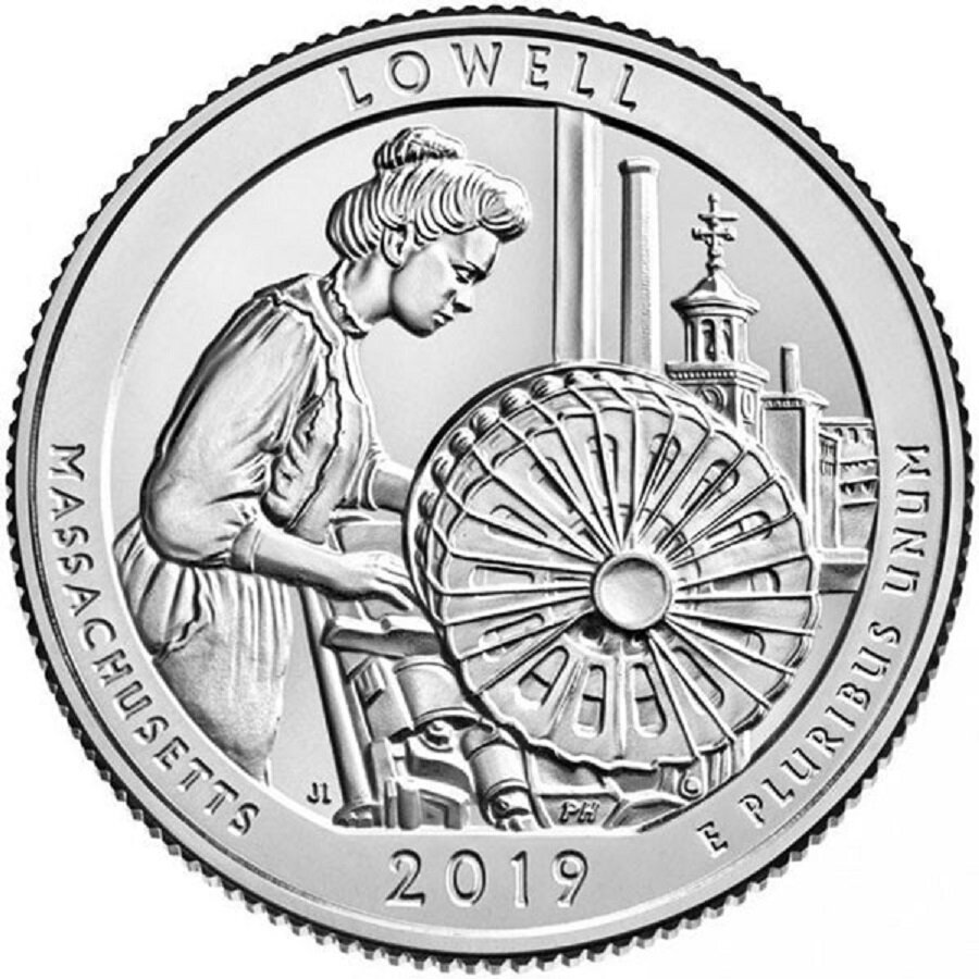 Монета номиналом 25 центов США, Массачусетс, 4 февраля 2019 г. Состояние UNC (25С-103)