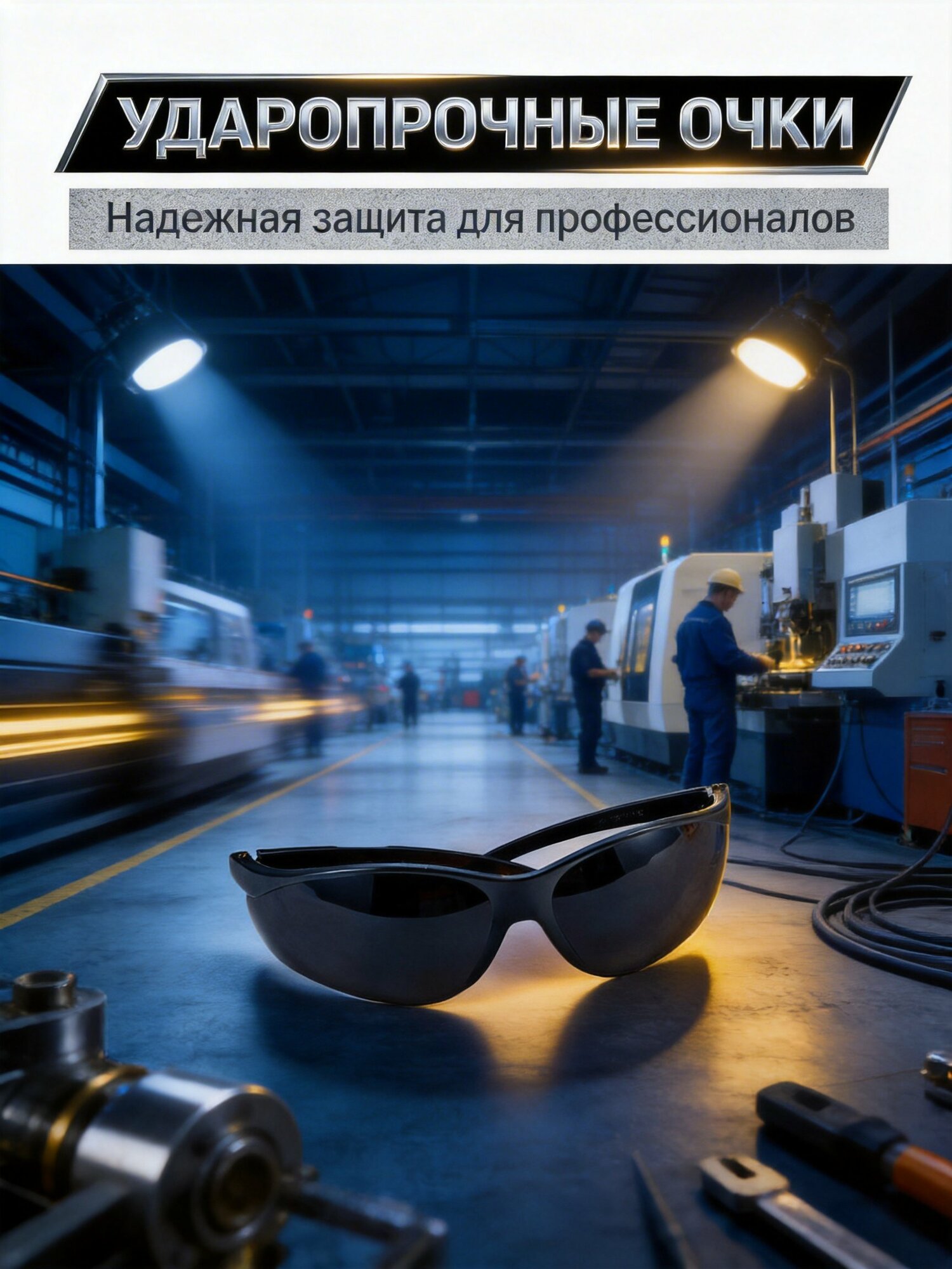 Ударопрочные защитные очки для работы, заводские с прозрачными линзами из ПК, цвета черный и серый