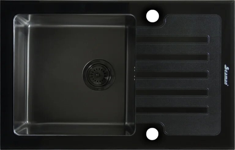 Мойка кухонная Seaman Eco Glass SMG-780B Gun металлическая, 78x50, прямоугольная, мойка для кухни, с крылом, черная, матовая, стеклянная