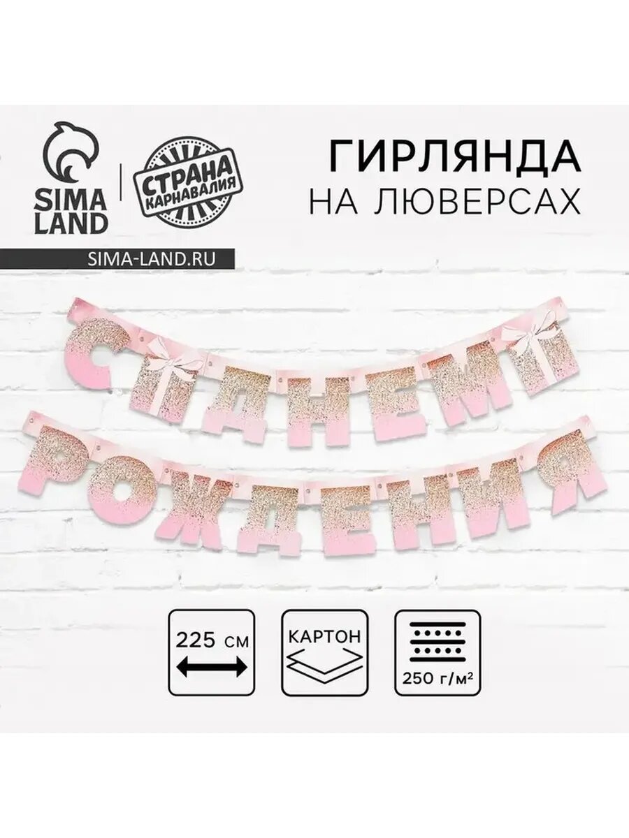 Розовая праздничная гирлянда с подарком