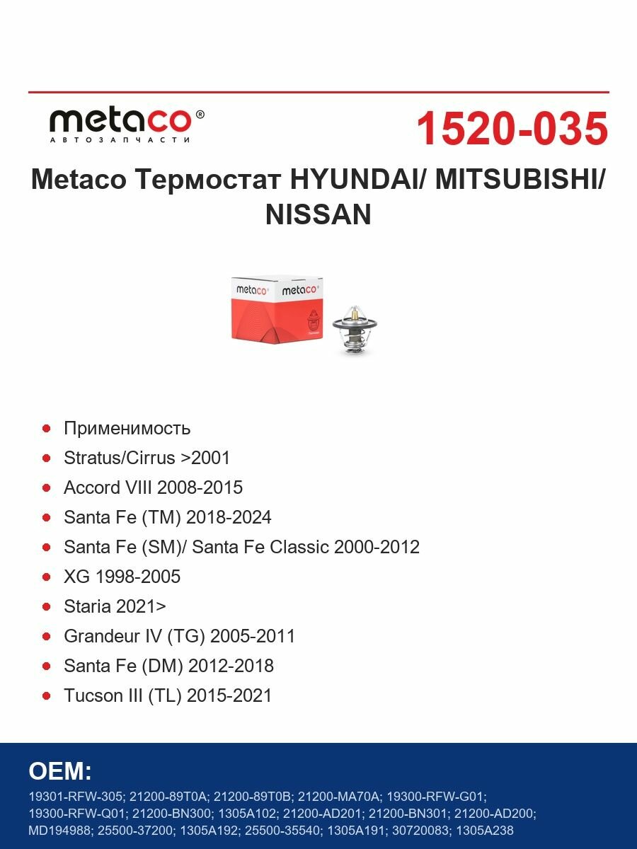 Metaco Термостат HYUNDAI/ MITSUBISHI/ NISSAN
