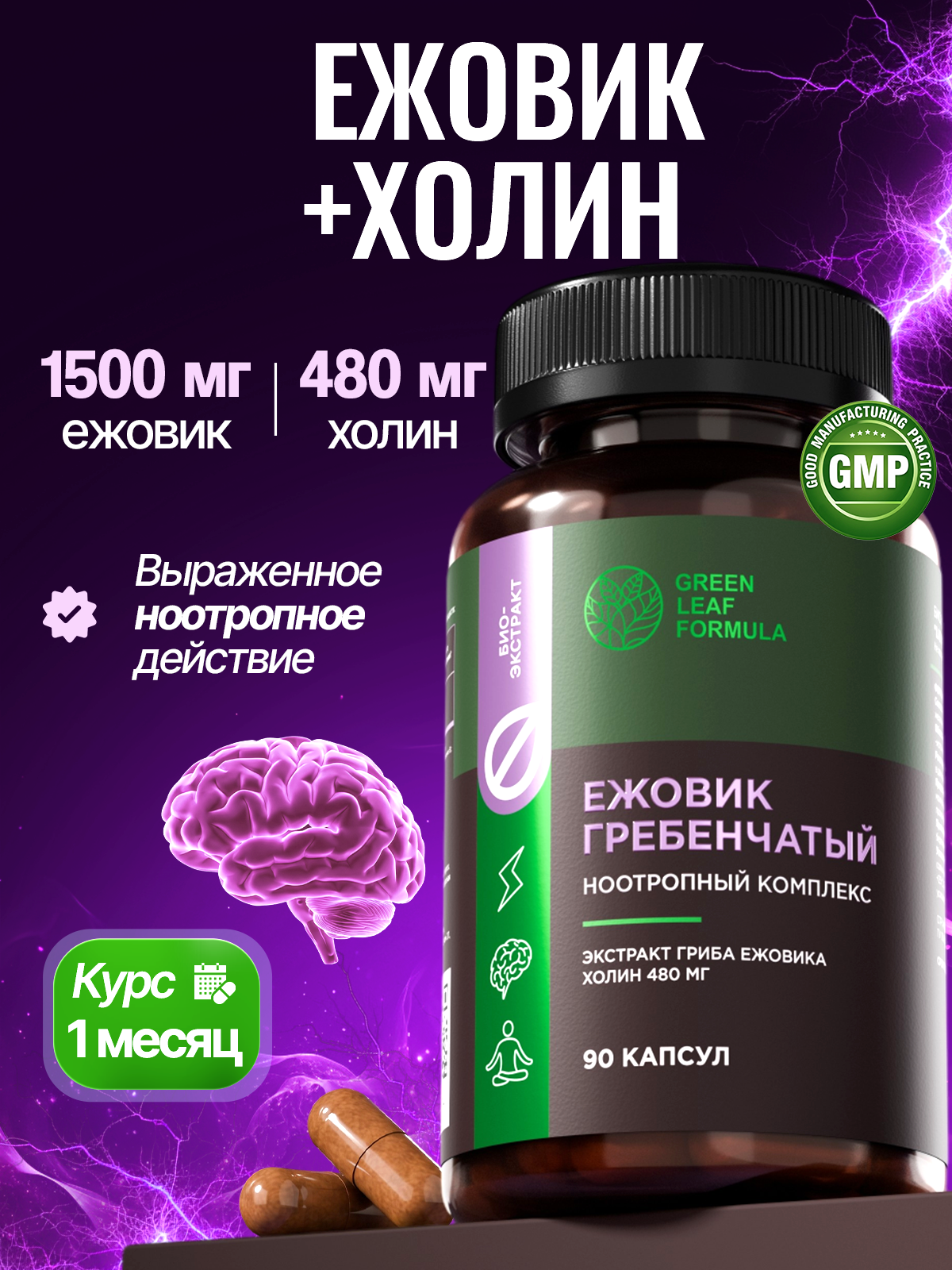 Ежовик гребенчатый с холином, ноотропы для памяти и внимания, витамины для мозга