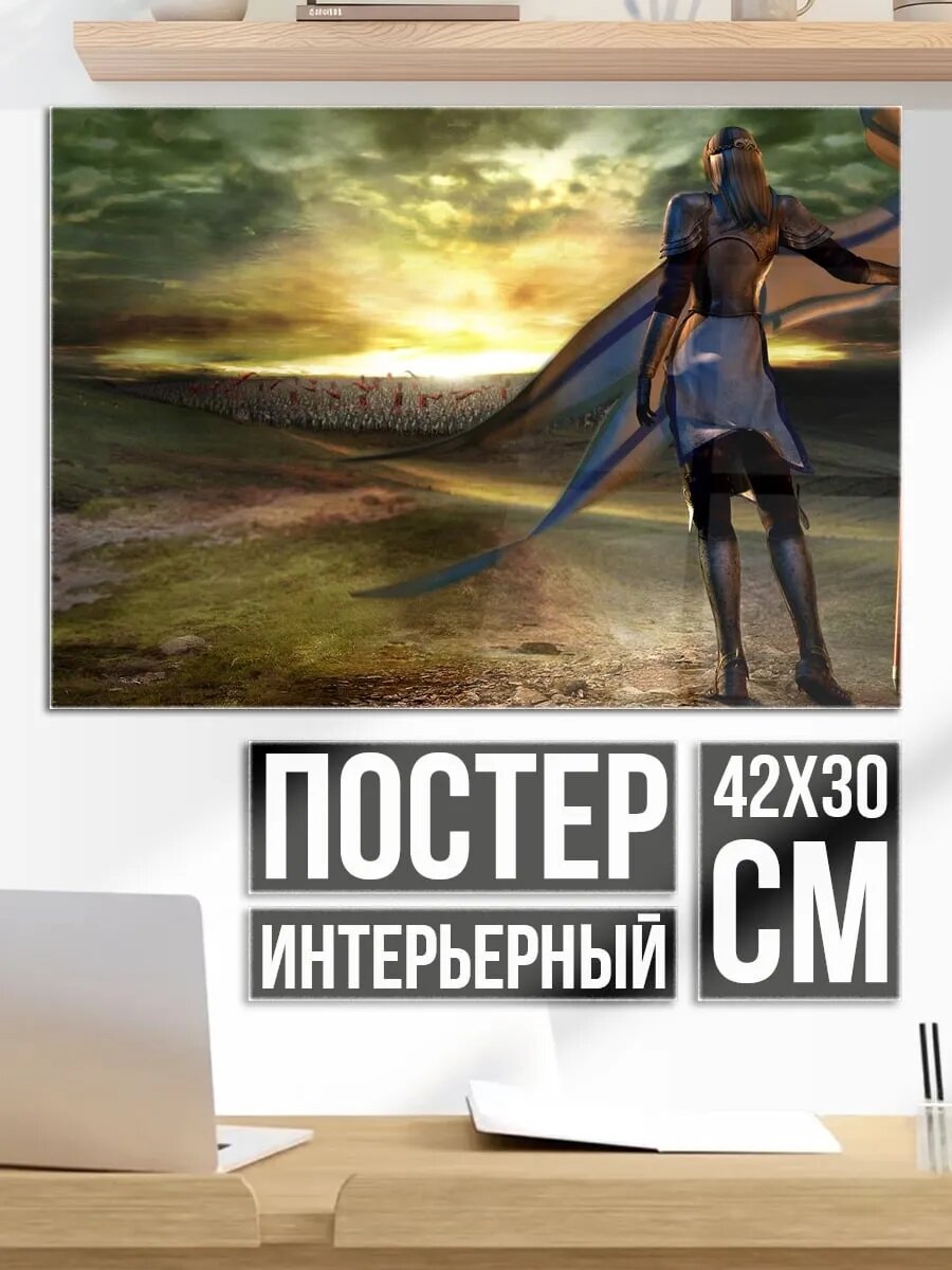 Плакат постер воин с флагом