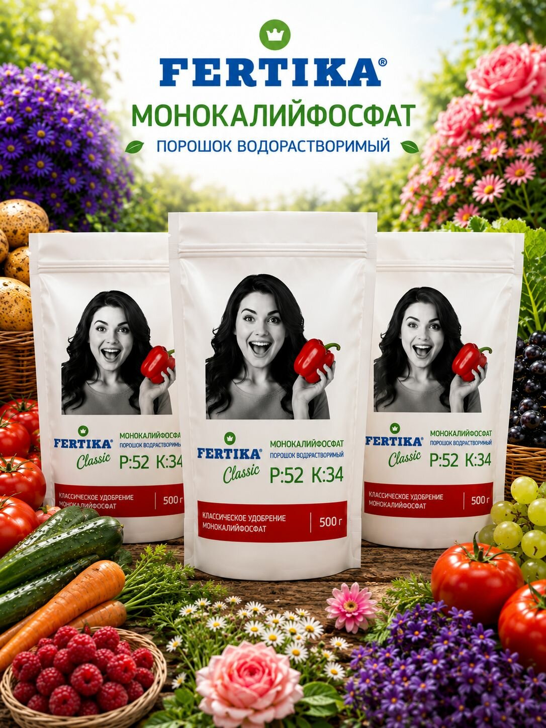 Монокалийфосфат(Монокалий фосфат), 3 упаковки по 0,5 кг