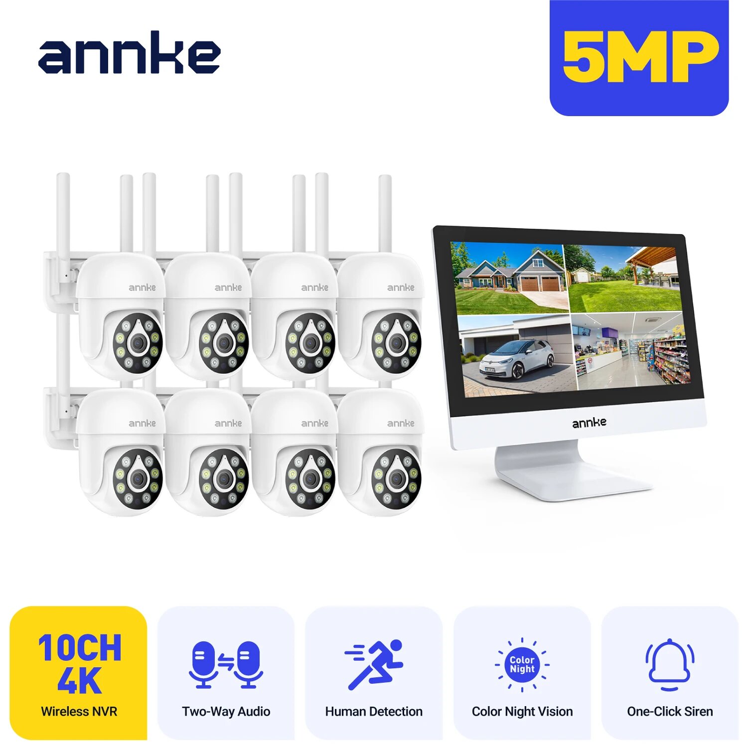 Annke 4MP солнечные камеры безопасности 10CH NVR 2.4G 5.8G 5MP PTZ Wi-Fi камеры безопасности PIR цветная ночная визия камера безопасности Wi-Fi