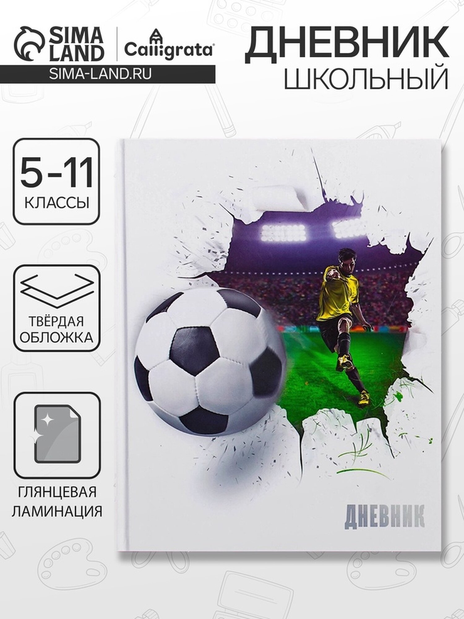 Дневник для 5-11 классов, "Футбольный мяч", твердая обложка 7БЦ, глянцевая ламинация, 48 листов