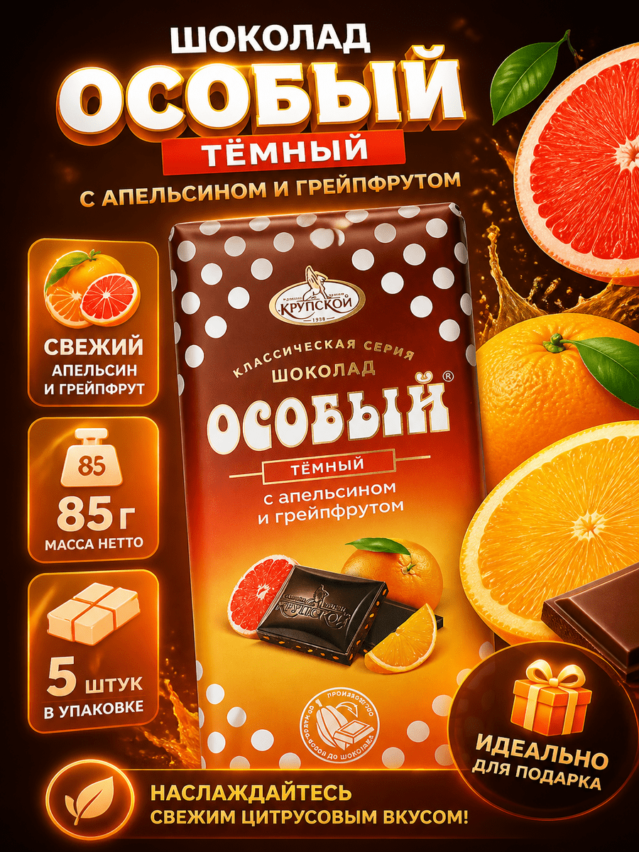 Шоколад особый с апельсином и грейпфрутом (Россия) 85г x 5 шт