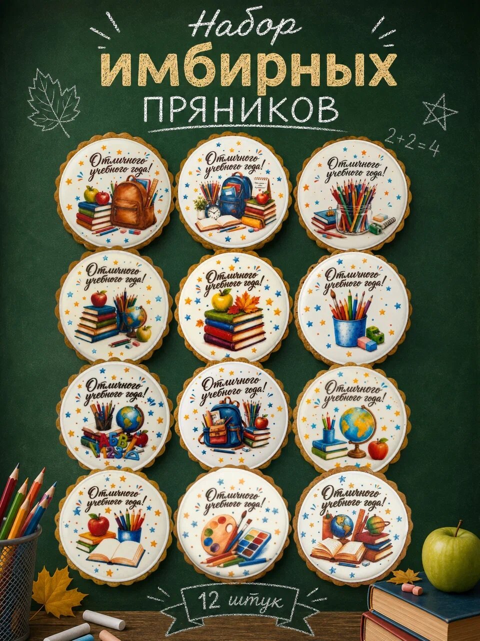 Пряники имбирные детям в школу к 1 сентября "Школьные", 12 шт
