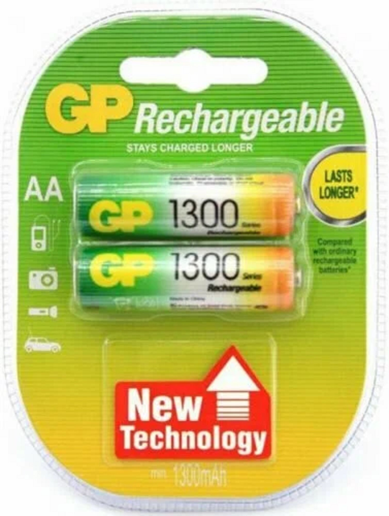 Аккумулятор GP 130AAHC, 1.2 V, 1300 mAh, 2 шт, типоразмер AA