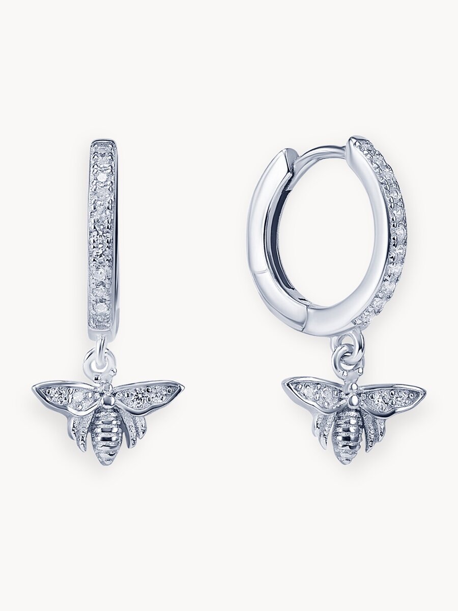 Серьги конго, серебро, 925 проба, родирование, фианит