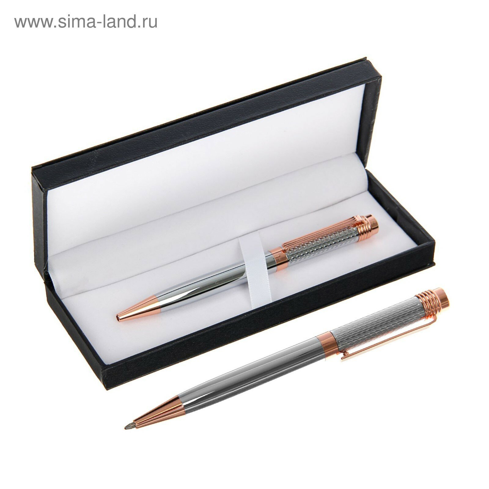 Ручка подарочная, шариковая, в кожзам футляре, поворотная, VIP корпус, серебряно-золотистый корпус, 2415293