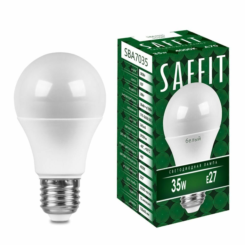 Лампа светодиодная Е27 мощность 35W цвет 4000K белый свет SAFFIT SBA7035 55198 Упаковка 1 штука