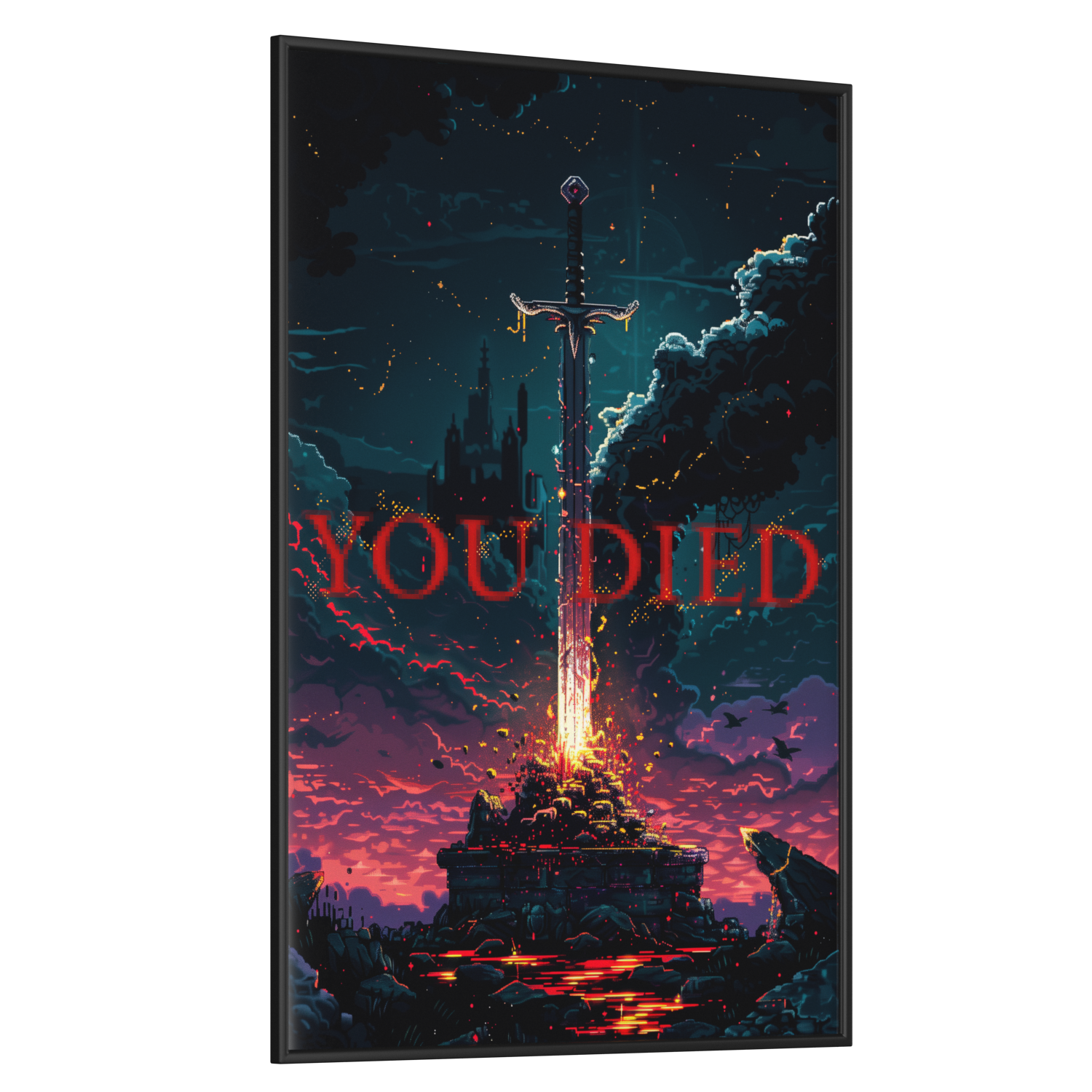 Постер в рамке на стену DigitalRazor Elden Ring Edition You Died 430x600mm, синий, розовый — фото 1