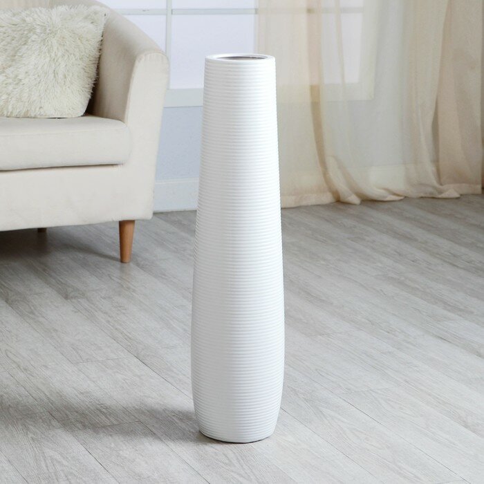 Ваза напольная «Силестайн», полоски, d=10 см, 13×74 см, керамика, белая