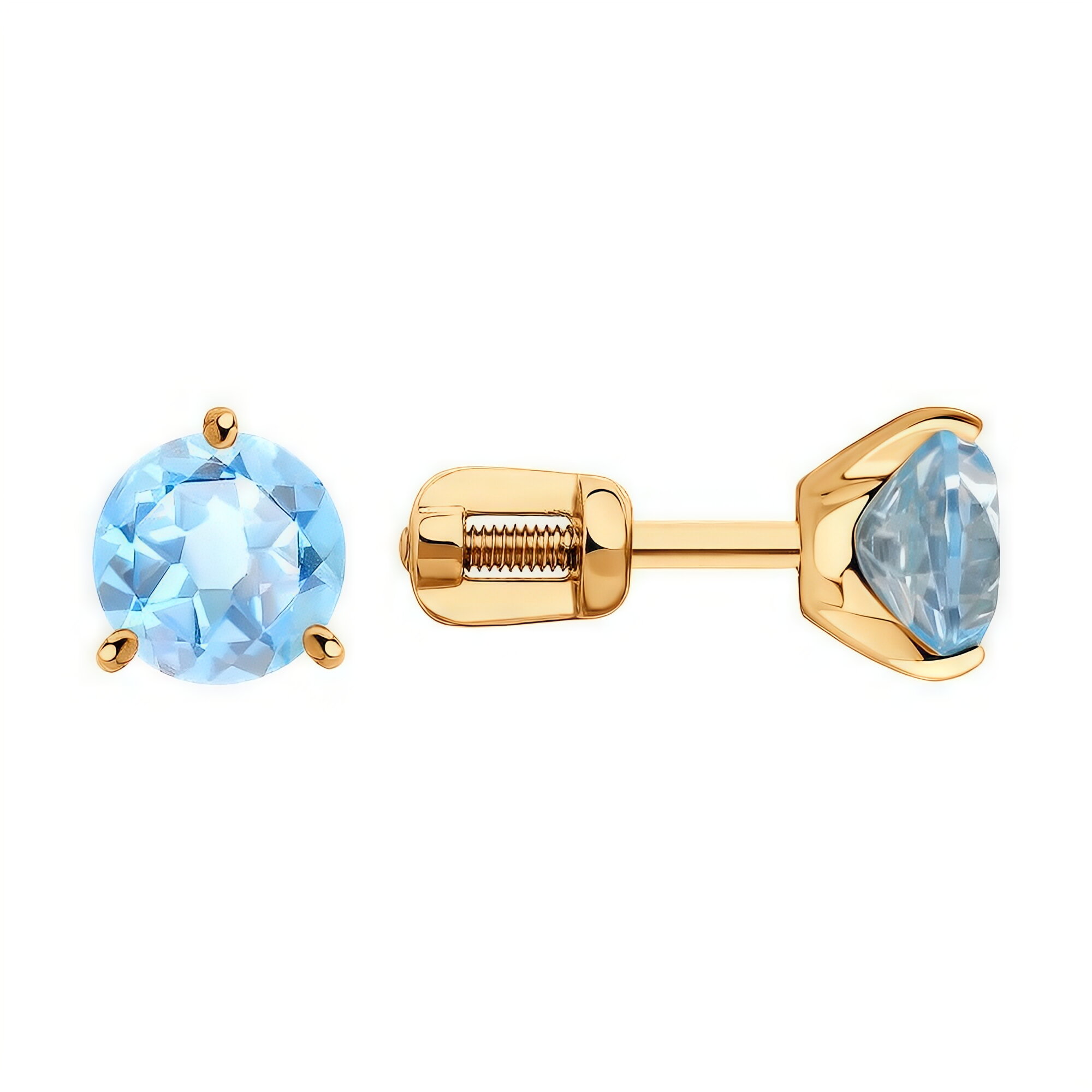 Серьги пусеты, красное золото, 585 проба, топаз