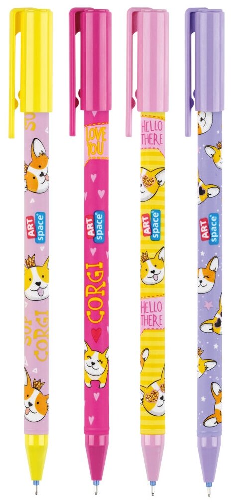 Ручка гелевая 4 штуки стираемая ArtSpace "Милые зверушки" синяя, 0,38мм,