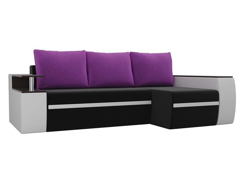 Угловой диван Майами Фиолетово-Черный Экокожа Микровельвет, еврокнижка, 247х150х80 см, с ящиком для белья