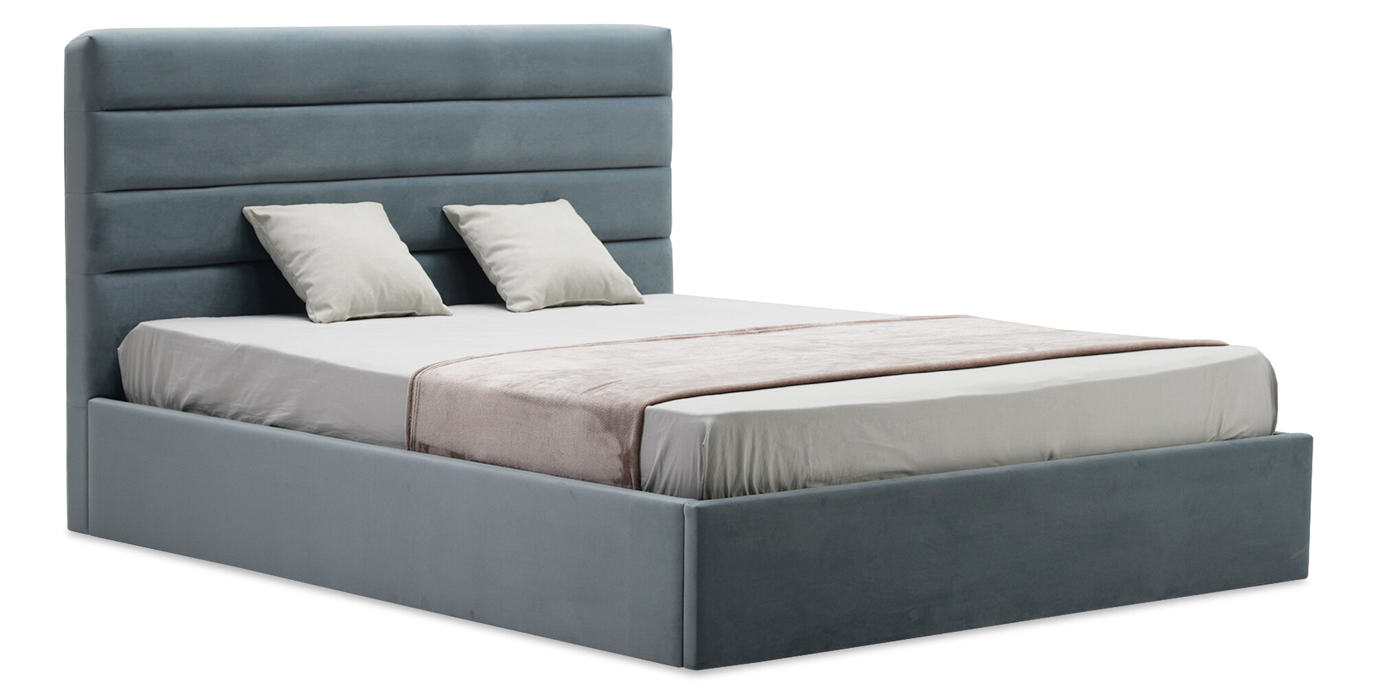 Двуспальная кровать "Ладья" Тобиас 160х200 см, с подъемным механизмом и ящиком для белья, велюр California 993