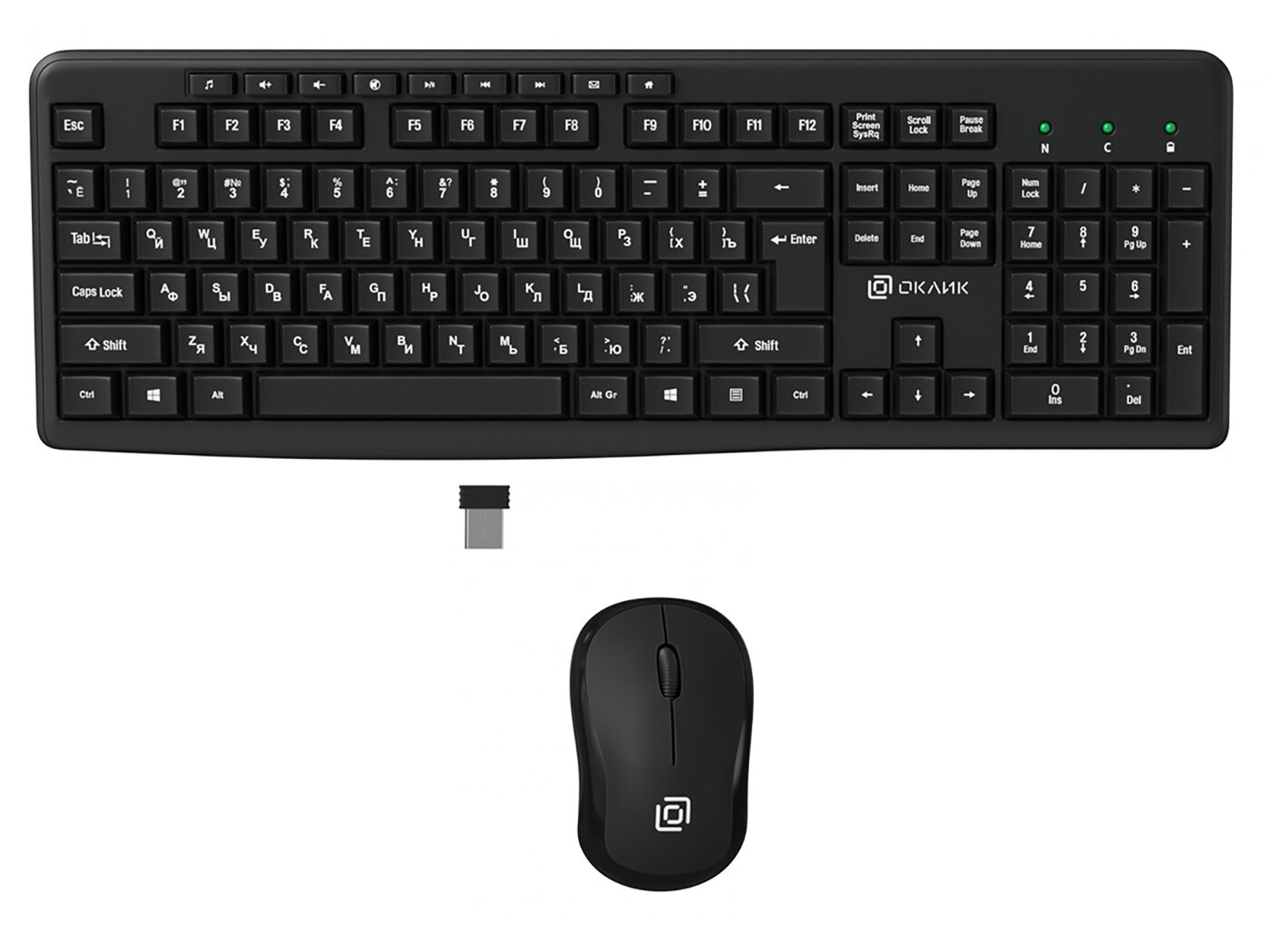 Комплект беспроводной клавиатура + мышь Oklick 225M, Wireless/USB, Черный 1454537