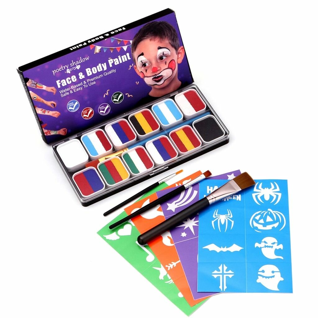 Боди-арт можно стирать с помощью 12-цветовой палитры rainbow color palette-раскрашенный А плюс 3 кисти 6 шаблонов