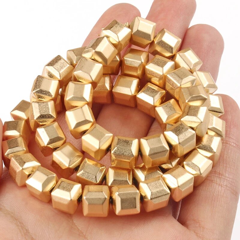 Бусины из гематита TTUIJI 3-8 мм золотистые/серебристые кубические 8mm 50pcs beads, matte 14k gold